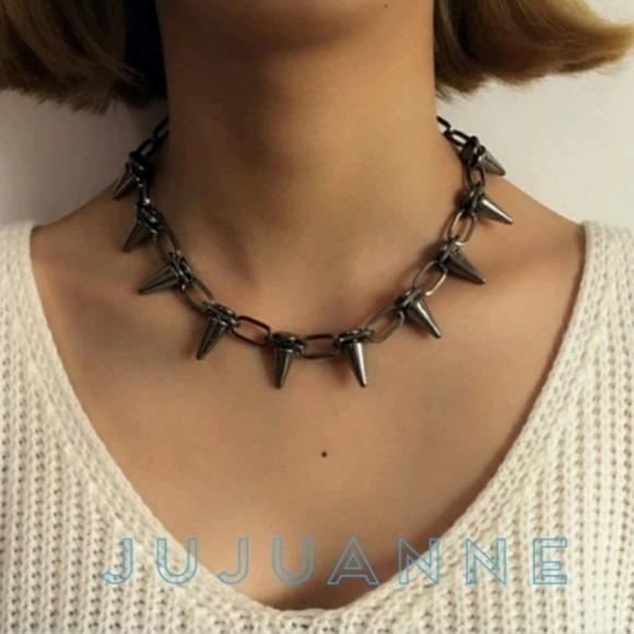 Jewelry | Punk Edgy Gunmetal Spike Choker Collar Necklace | Poshmark